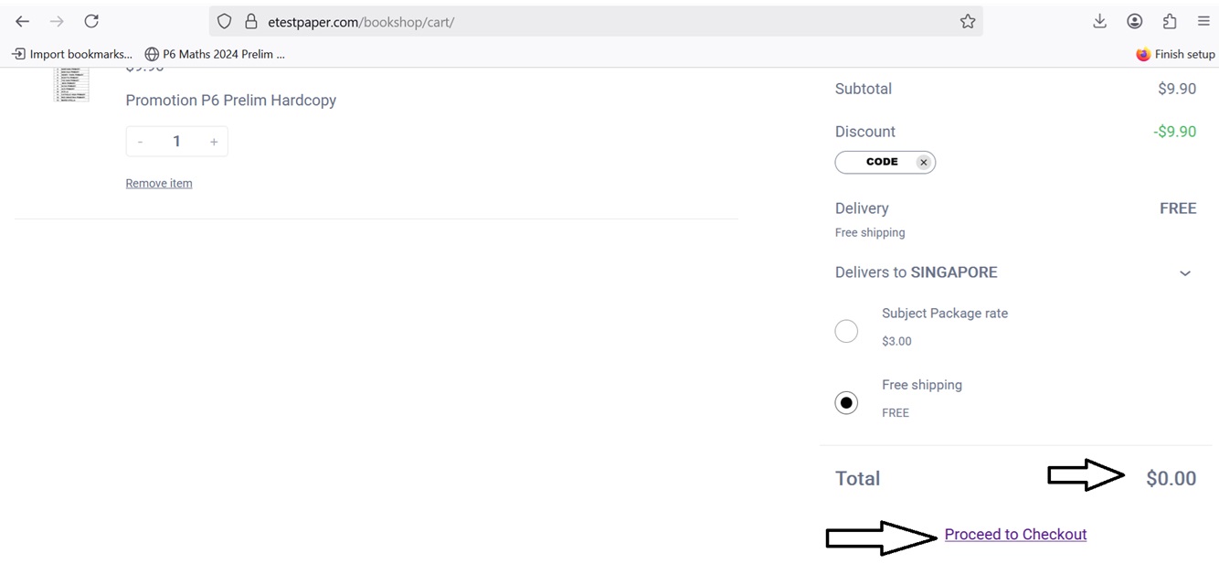 You will see that the Total becomes "$0".